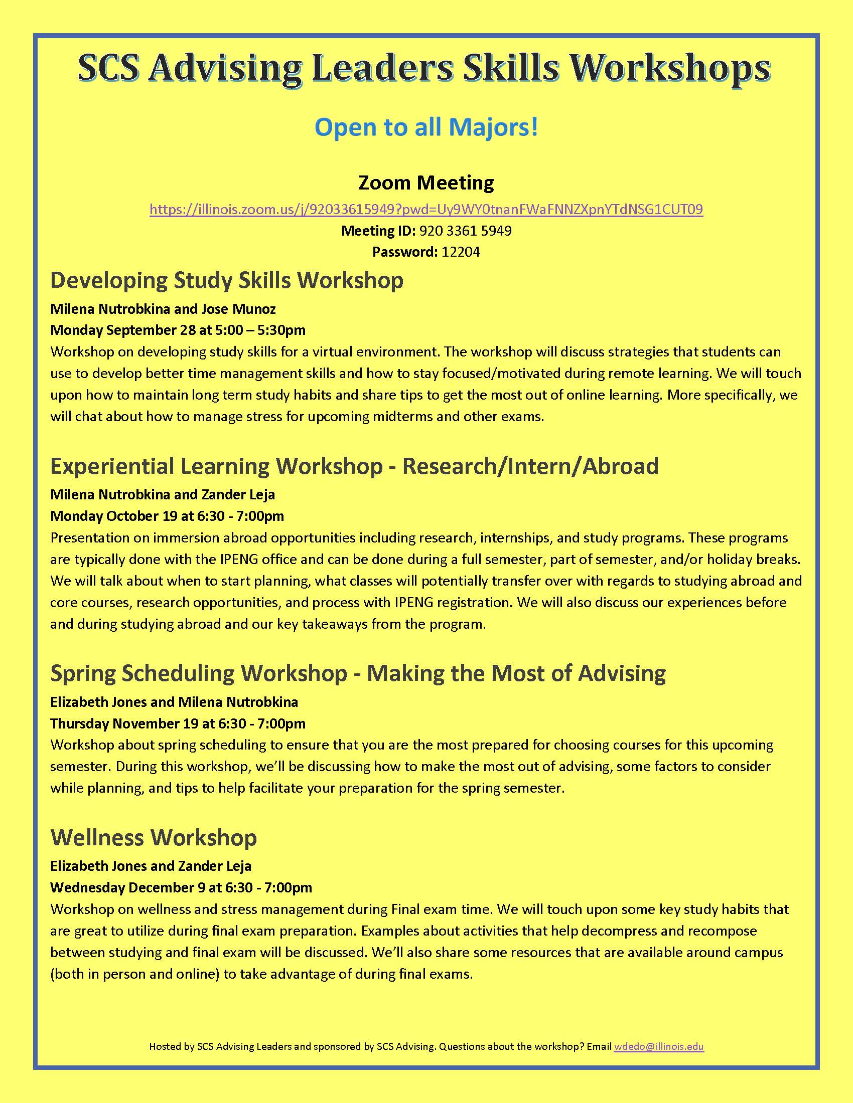 SCS Advising Leaders Skills Workshop | School of Chemical Sciences ...